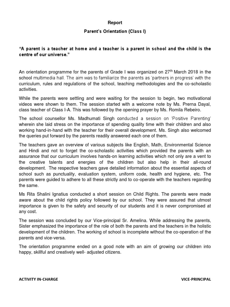 Report Orientation Class I | Teachers | Change