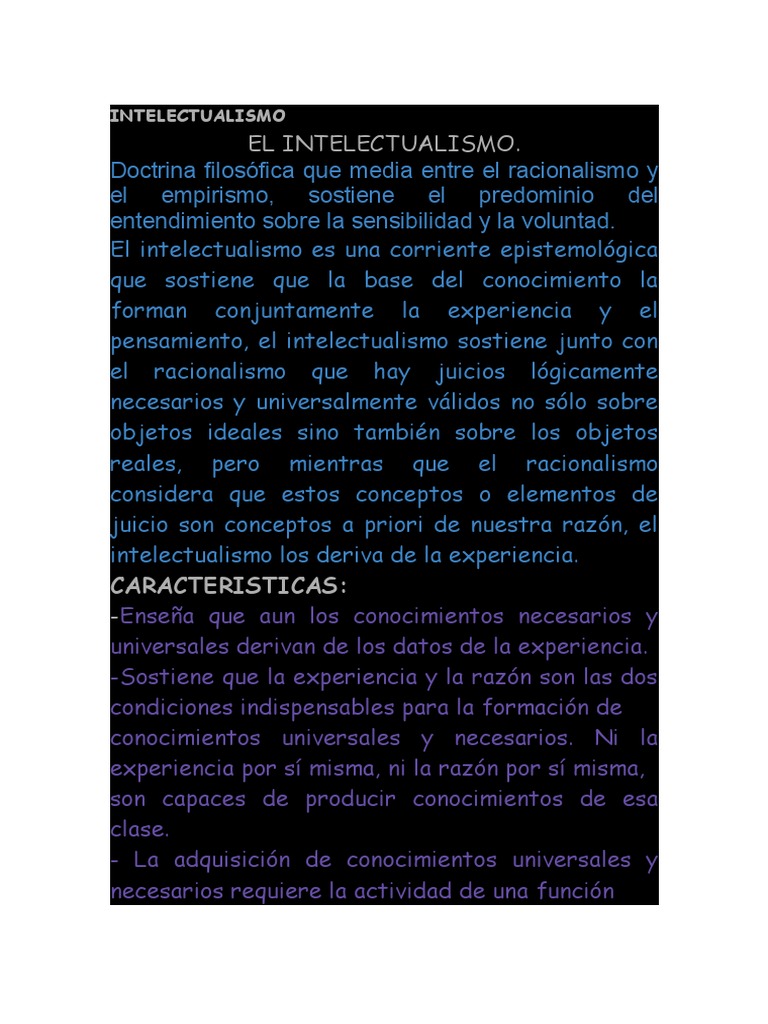 El Intelectualismo.: Caracteristicas | Comprensión | Conocimiento