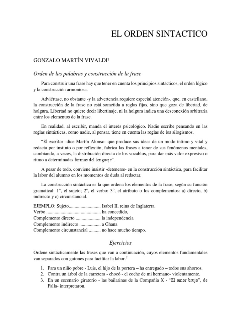 2 El Orden Sintáctico | PDF | Sintaxis | Verbo