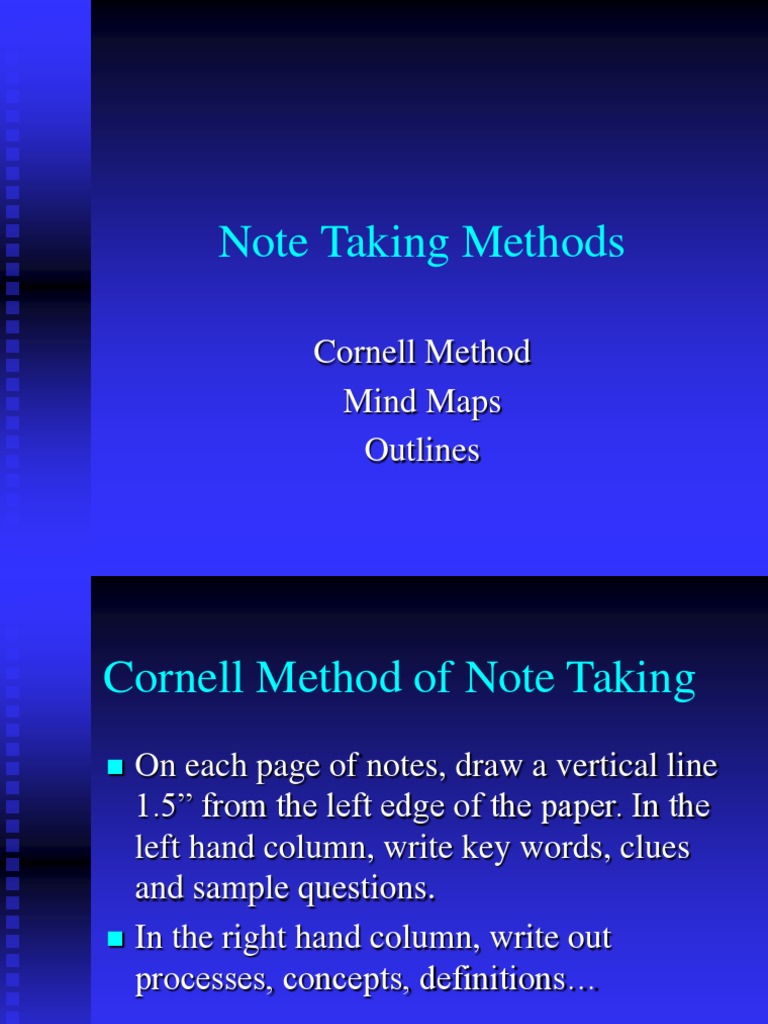 Note Taking Methods: Cornell Method Mind Maps Outlines | PDF ...