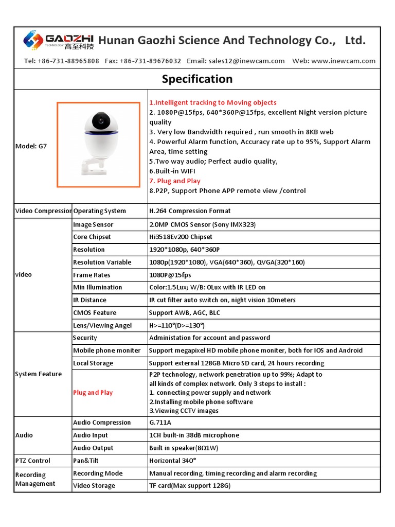 Specification of G7 Home Security IP Camera | PDF | Wi Fi | Computer ...