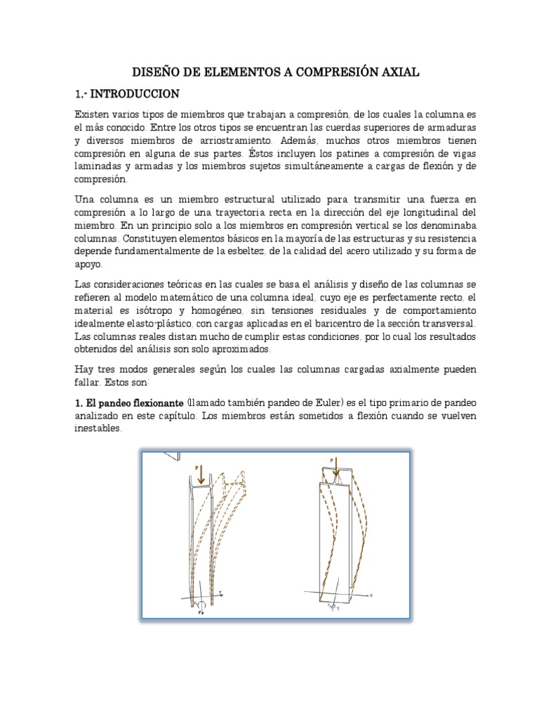 DISEÑO DE ELEMENTOS A COMPRESIÓN AXIAL.docx | Pandeo | Física y ...