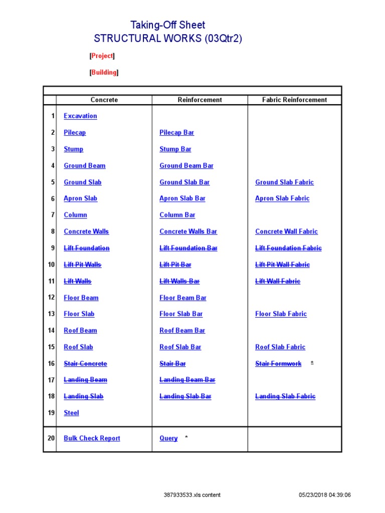 STRC Taking Off Sheet | PDF | Beam (Structure) | Column