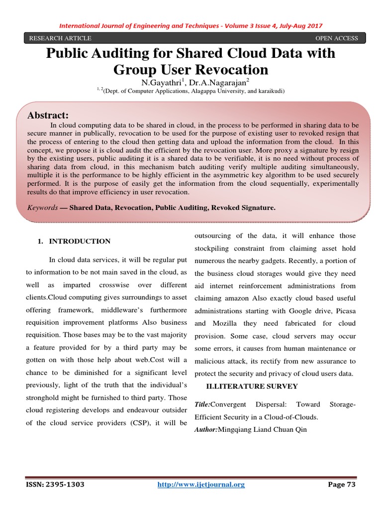 Public Auditing For Shared Cloud Data With Group User Revocation | PDF | Public Key Cryptography ...