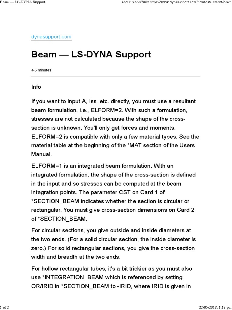 Beam - LS-DYNA Support | Download Free PDF | Cross Section (Physics ...