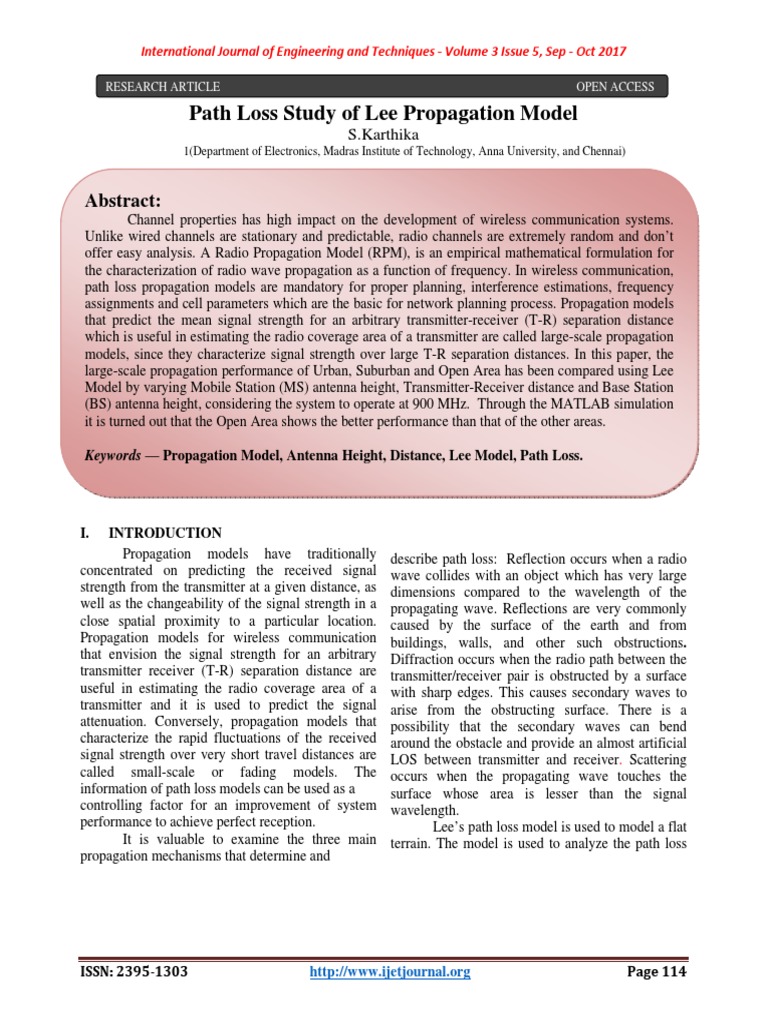 Path Loss Study of Lee Propagation Model: Abstract | PDF | Radio ...