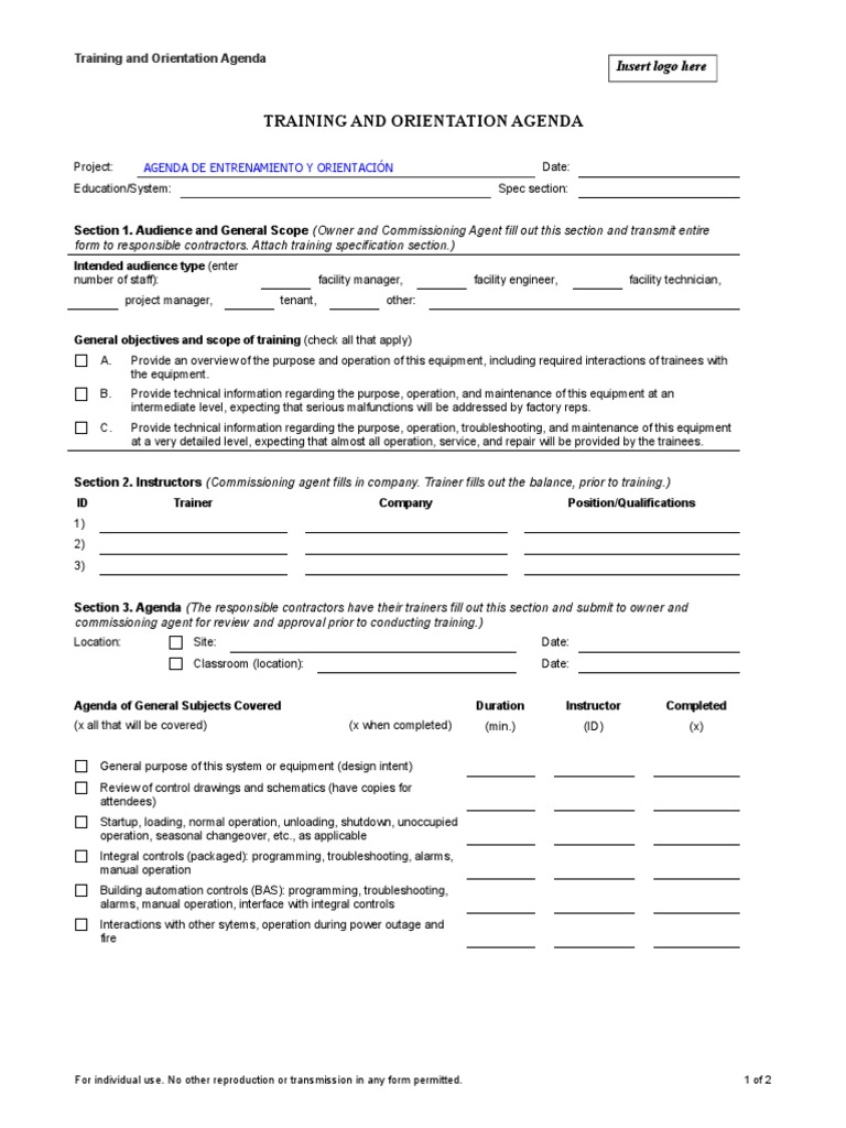 Training and Orientation Agenda: Form To Responsible Contractors ...
