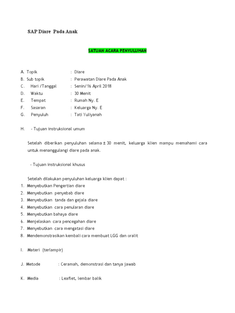 SAP Diare Pada Anak (TUgas Bu Yuli) | PDF
