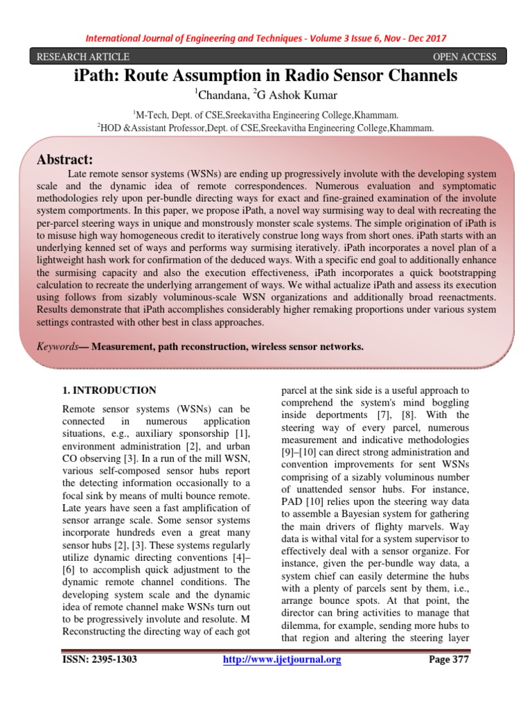 Ipath: Route Assumption in Radio Sensor Channels: Abstract | Download Free PDF | Wireless Sensor ...
