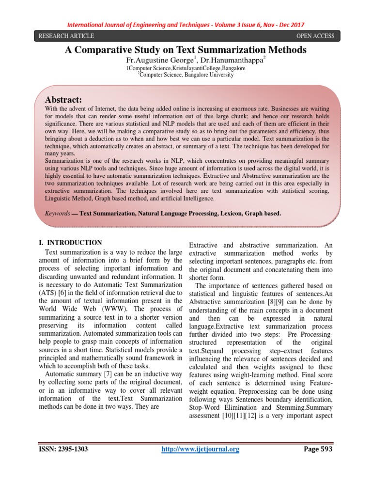 A Comparative Study On Text Summarization Methods: Abstract | PDF | Linguistics | Semiotics