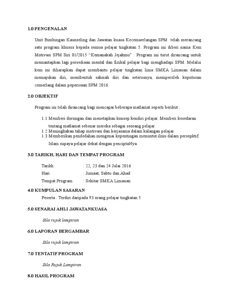 Laporan Kem Motivasi SPM 2016 | PDF