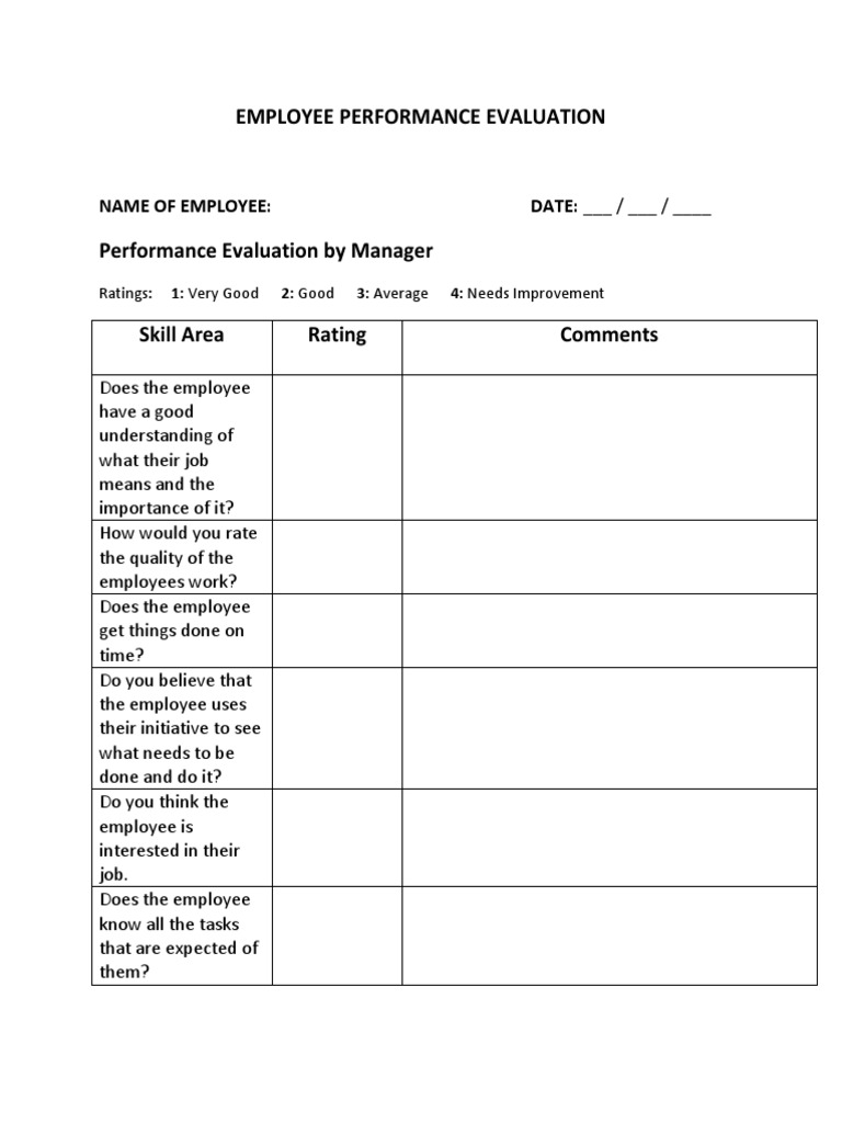 Employee Performance Evaluation Template For Manager | PDF