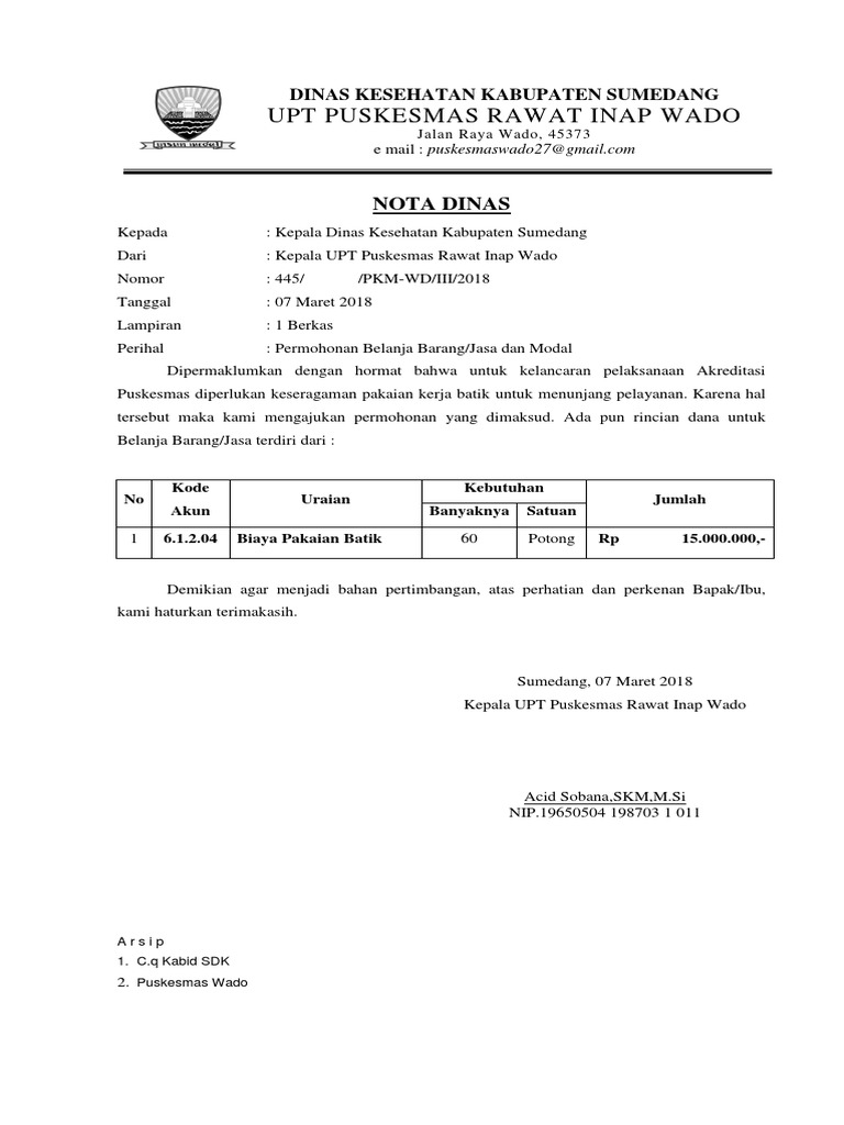 Contoh Nota Dinas Baju Batik | PDF
