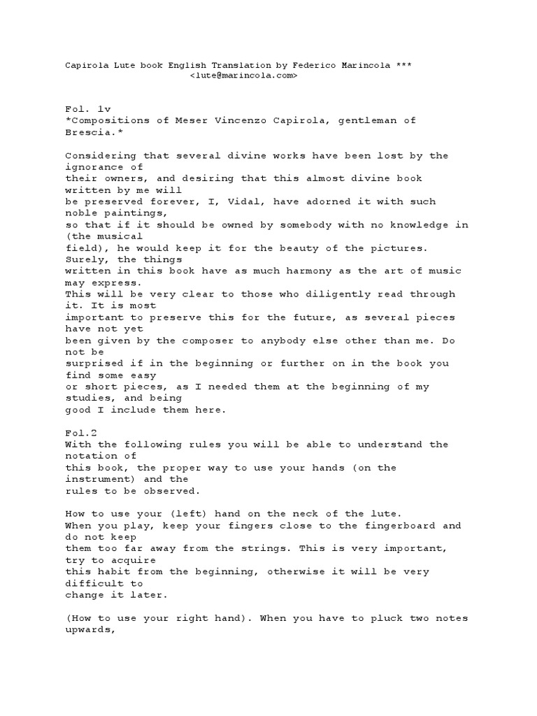 1517 - Capirola Lute Book English Translation | PDF | String ...