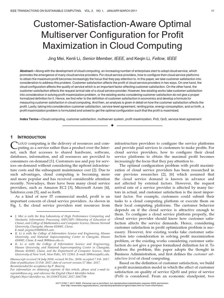 Customer Satisfaction Aware Optimal | PDF | Cloud Computing | Mathematical Optimization