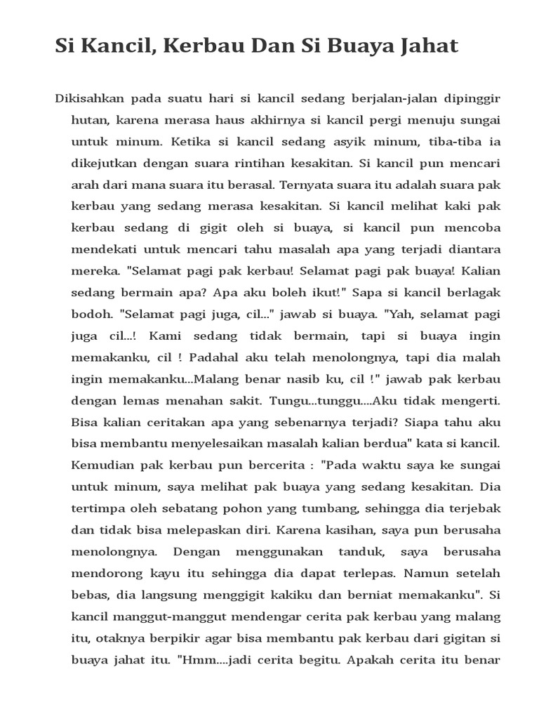 Cerita Buaya, Kerbau Dan Kancil | PDF