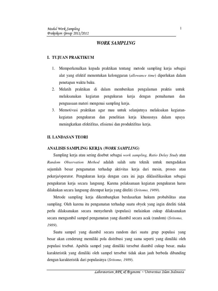 Work Sampling: I. Tujuan Praktikum | PDF | Technology & Engineering