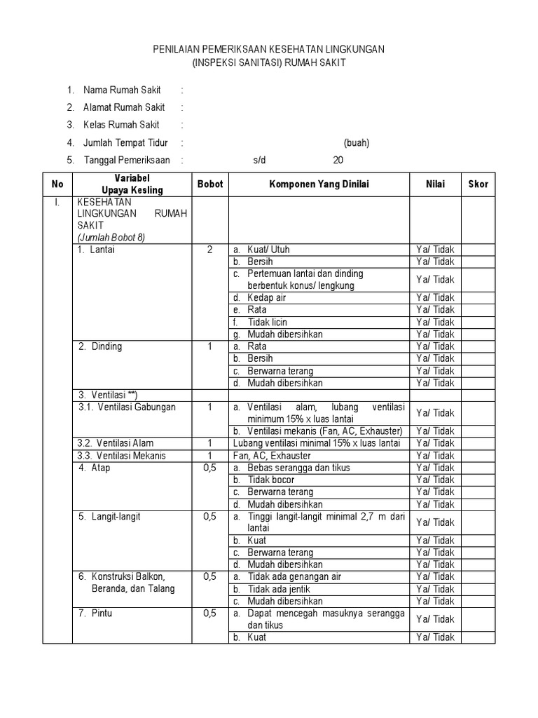 Formulir Inspeksi Rumah Sakit | PDF