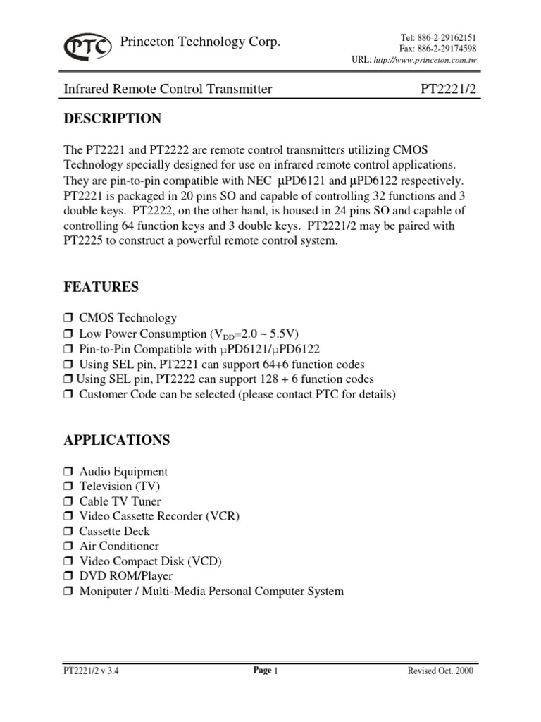 PT2222 | PDF | Remote Control | Computer Hardware