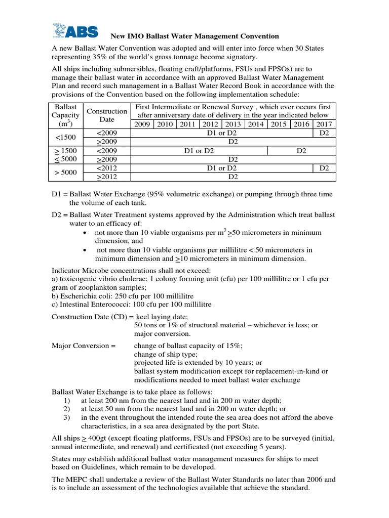 New IMO Ballast Water Management Convention- ABS.pdf | Water Transport ...