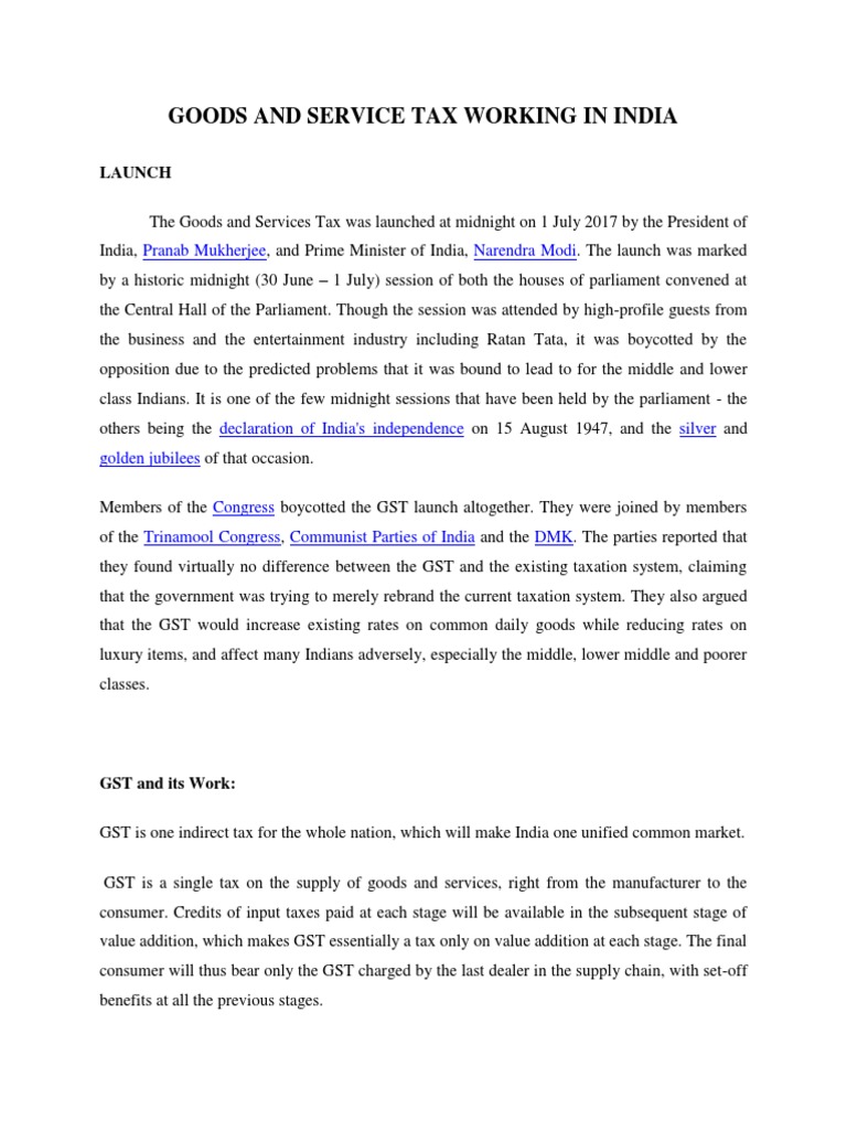 Goods and Service Tax Working in India | PDF | Value Added Tax | Taxes
