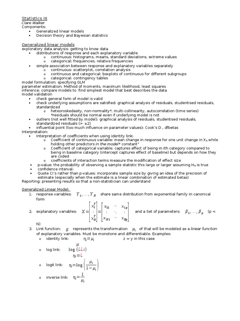 Generalised Linear Models And Bayesian Statistics Pdf Errors And