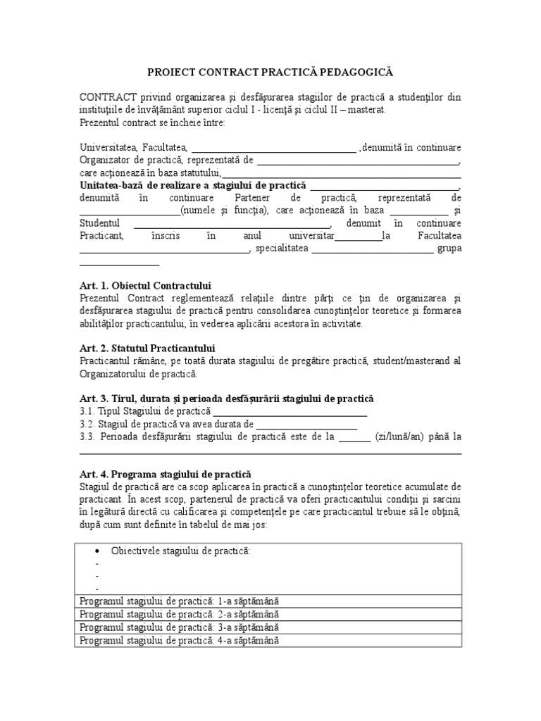 Contract Practica Specialitate | PDF