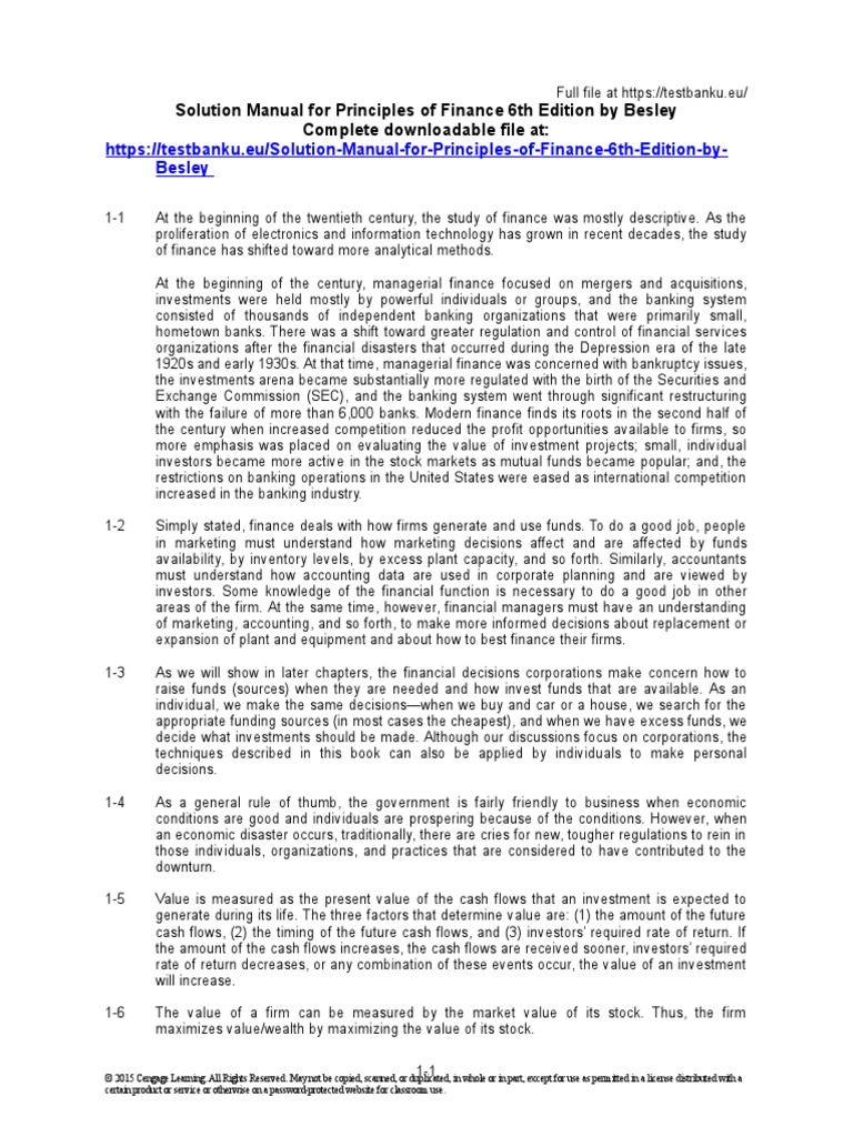 Solution Manual For Principles of Finance 6th Edition by Besley | PDF | Financial Markets ...
