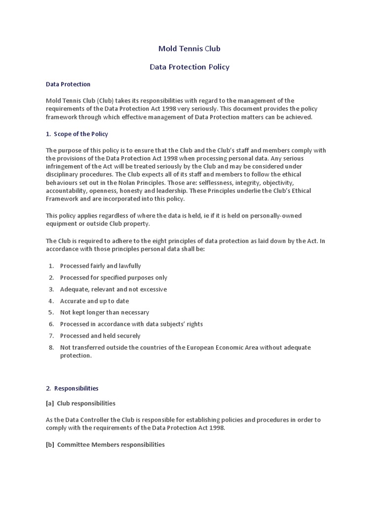 Data Protection Policy | PDF | Personally Identifiable Information ...