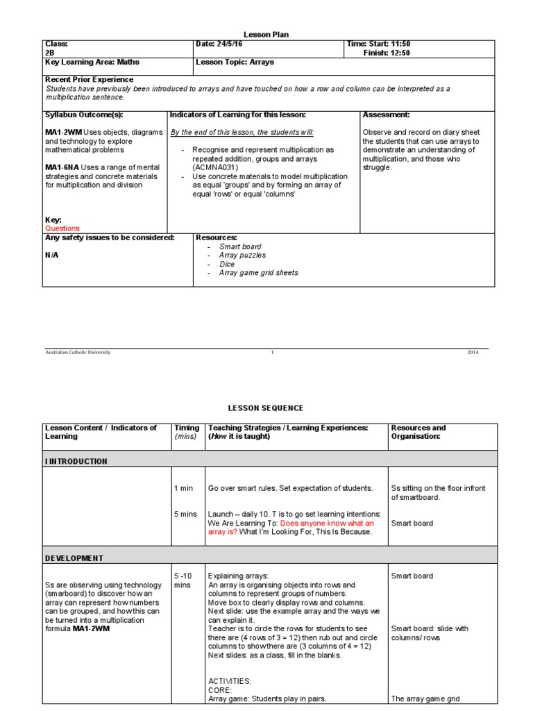 Array Lesson Plan | PDF | Lesson Plan | Array Data Structure