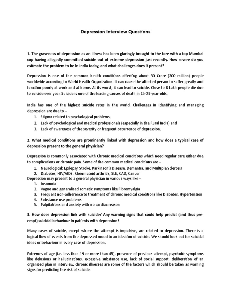Depression Interview Questions | PDF | Major Depressive Disorder ...
