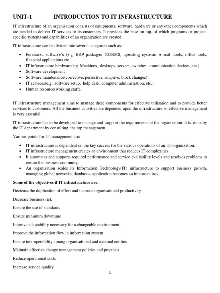 Unit-1 Introduction To It Infrastructure: Some of The Objectives If IT ...