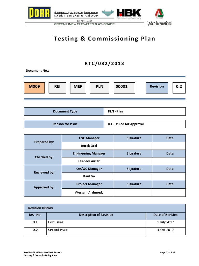 Test Commissioning Plan Rev 1 Al Ri | Hvac | Specification (Technical ...