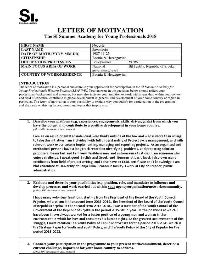 Motivation Letter Sayp WB 20181 | PDF | Transparency (Behavior ...