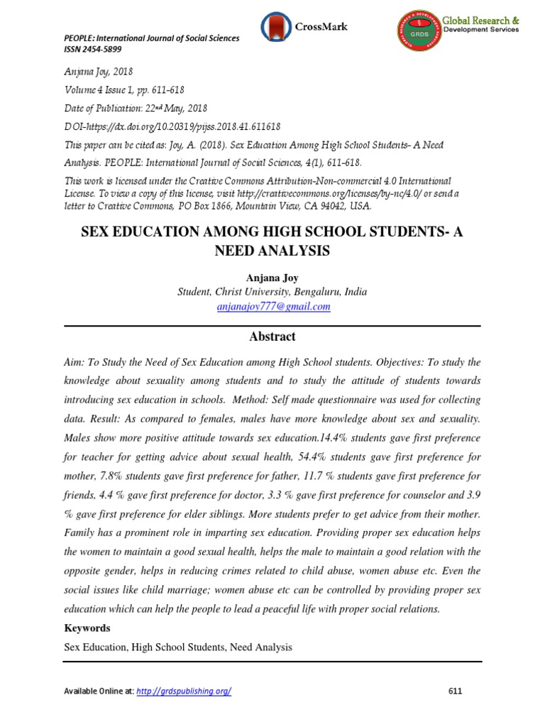 Sex Education Among High School Students - A Need Analysis | PDF | Sex ...