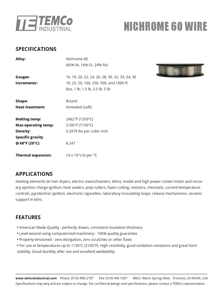 Nichrome 60 Wire Specifications | PDF | Building Materials | Materials