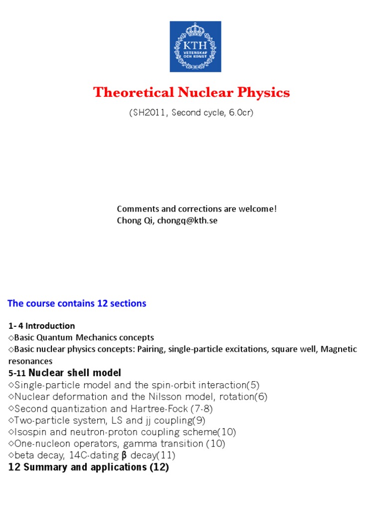 Theoretical Nuclear Physics: (SH2011, Second Cycle, 6.0cr) | PDF ...