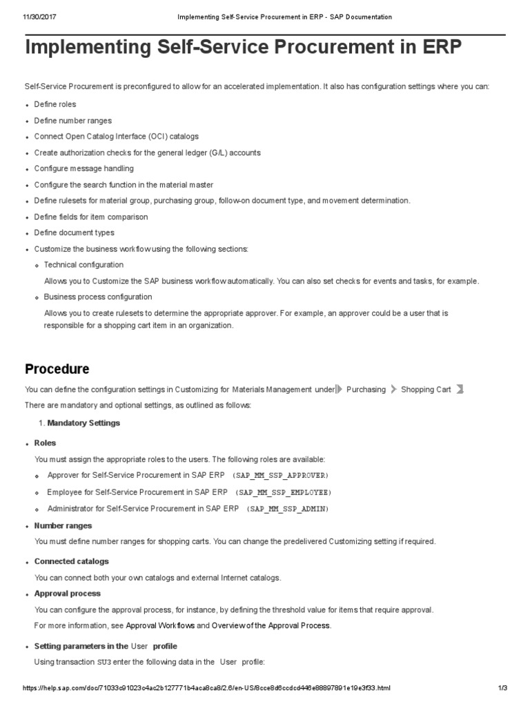 Implementing Self-Service Procurement in ERP - SAP Documentation | PDF ...