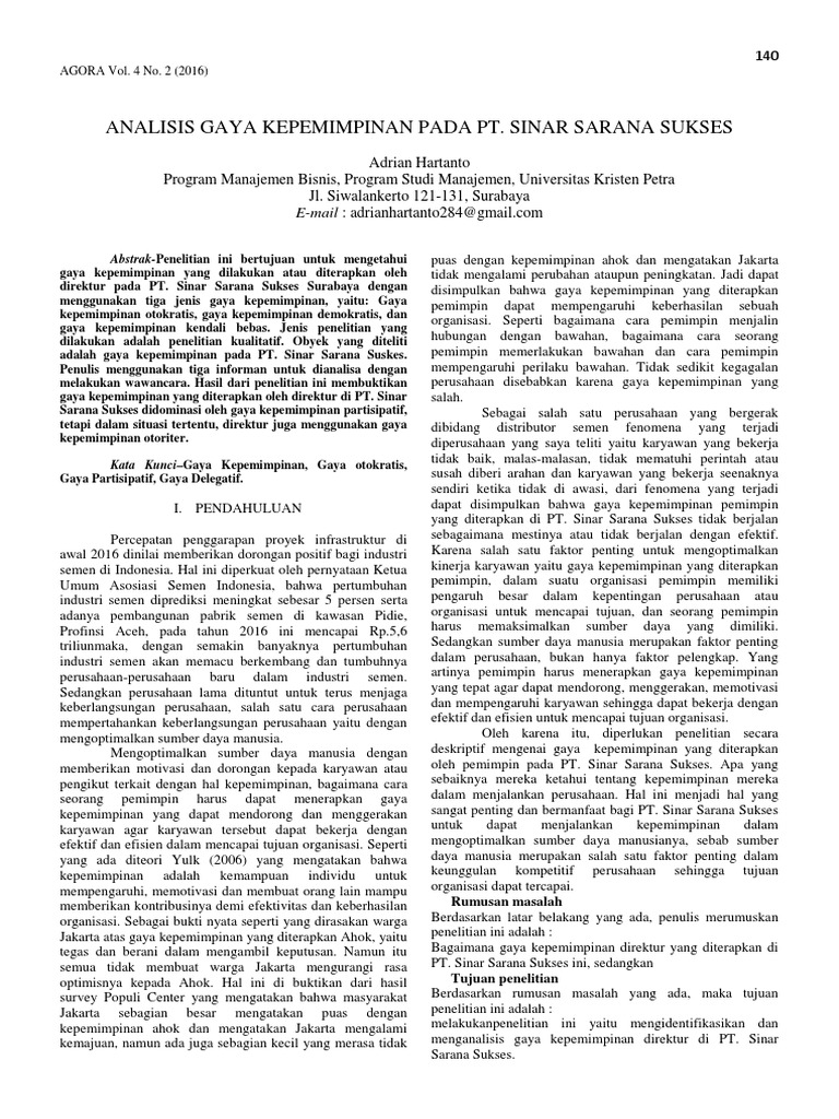 ID Analisis Gaya Kepemimpinan Pada PT Sinar | PDF