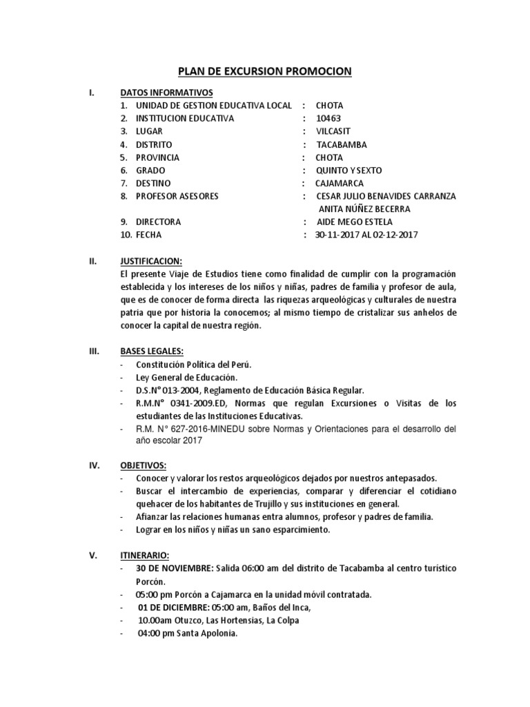 Plan de Excursion Promocional | PDF | Cambio | Academia