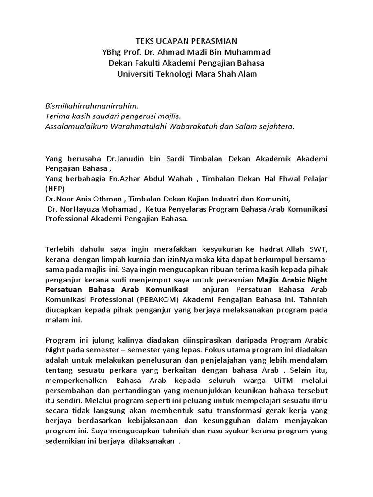 Teks Ucapan Perasmian | PDF