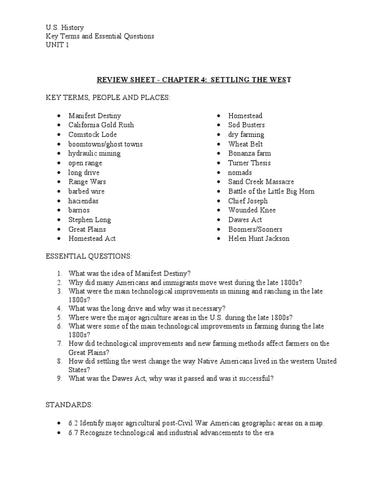 Unit 1 Review: Settling the West | PDF | Social Science | History