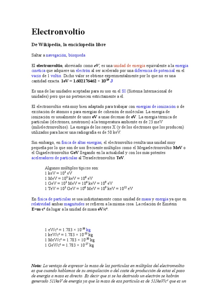 Electron Volt | PDF | Electronvoltio | Física