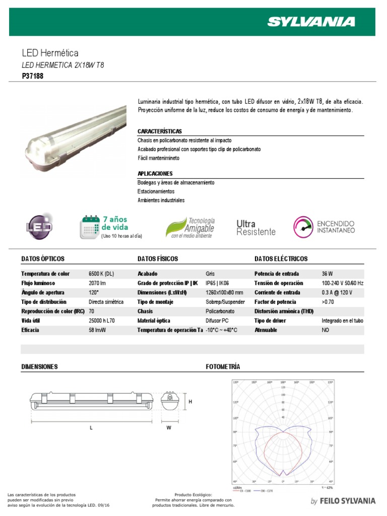 P37188 LED HERMETICA 2X18W T8 (Ficha) | PDF | Diodo emisor de luz ...
