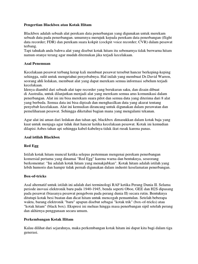 Pengertian Blackbox Atau Kotak Hitam | PDF