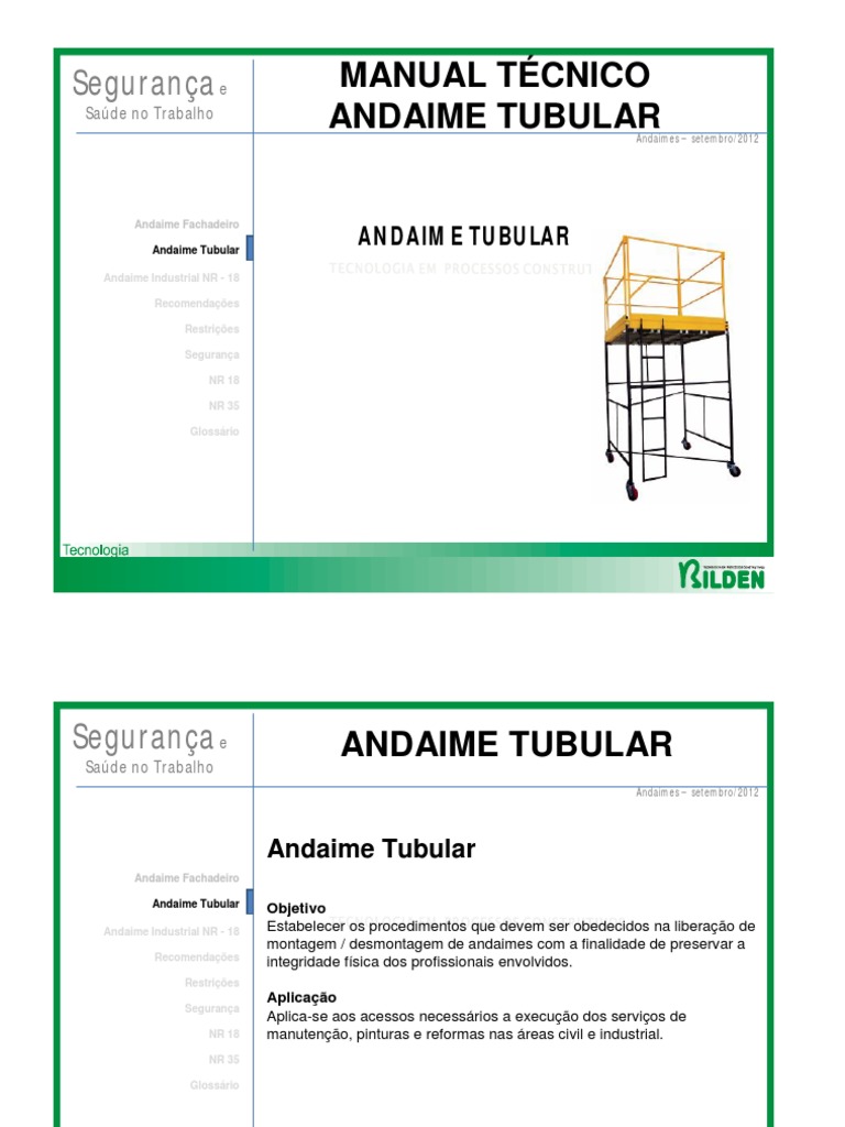 Andaime Tubular - Manual Técnico - 05266 (E 1) PDF | PDF | Andaime | Parafuso