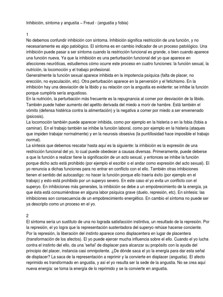 Inhibición y síntoma en la angustia freudiana | PDF | Carné de ...