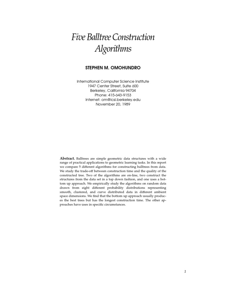 Five Balltree Construction Algorithms | PDF | Algorithms And Data Structures | Areas Of Computer ...