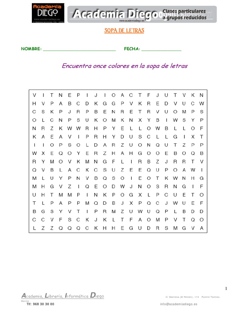Sopa de Letras Colores PDF | PDF
