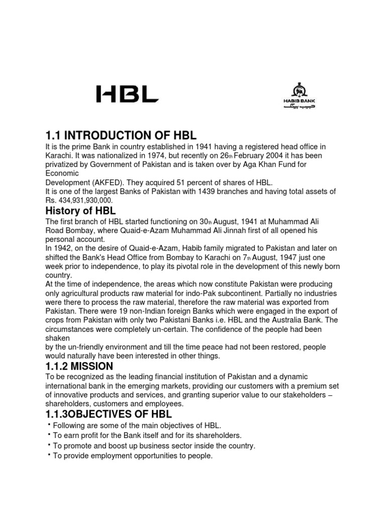 1.1 Introduction of HBL | PDF | Securities (Finance) | Banks